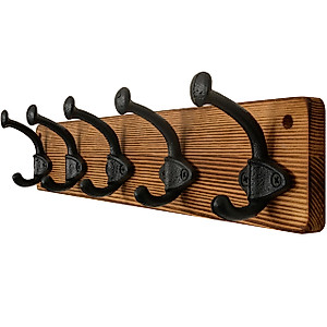 WEBI Rustic Coat Rack Wall Mount,5 Cast Iron Coat Hooks Wall Mounted,Heavy Duty Antique Vintage Hooks for Hanging Coats,Jacket,Clothes,Black