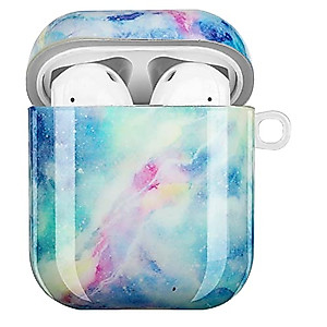 IVY Case for AirPods 2 & 1 Wireless Charging Soft IMD&TPU Silicone Skin Cover Case with Keychain & Long Lanyard - (Marble,#5)