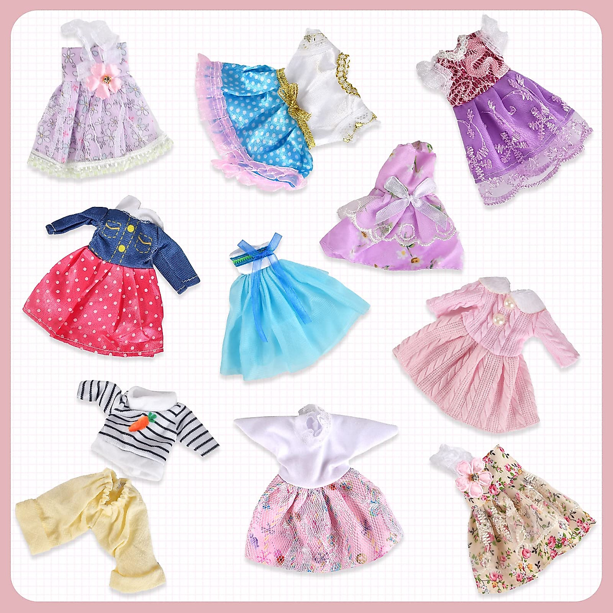 JING SHOW BUSSINESS 10 Sets Doll Clothes for 6 inch Doll ，Include 5 Pieces Girl Mini Dolls, 10 Sets Handmade Doll Clothes and 5 Pairs of Doll Shoes