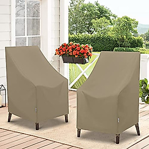 SunPatio Outdoor High Back Chair Covers, Heavy Duty Waterproof Stackable Patio Chair Covers, Fade and UV Resistant Patio Furniture Covers, All Weather Protection, 2 Pack -27" W x 30" D x 42" H, Taupe