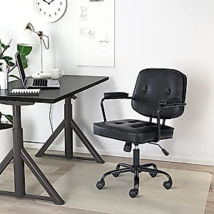 anjsindra Computer Chair Home Office Desk Chairs with Armrests Ergonomic Mid Back Adjustable Height PU Leather Swivel Rolling Task Chair,Black