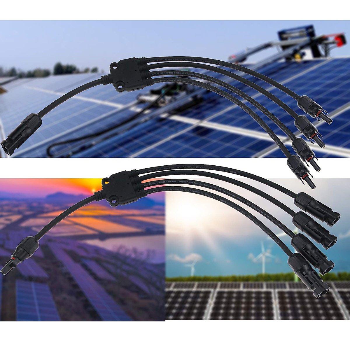 ZOOKOTO Solar Connector Y Branch 1 to 4 5-Way Connector Adapter Splitter Combiner Parallel Adapter Cable Wire Plug Tool Kit for Solar Panel 1 Pair（M/FFFF and F/MMMM）