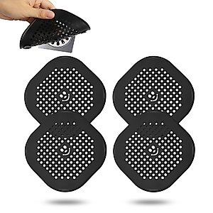 4 Pack Shower Drain Hair Catcher Bathroom Accessories Silicone Drain Cover Sink Drain Strainer Hair Stopper for Shower Kitchen Bathroom Tub (Black)