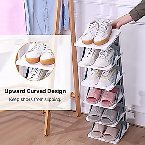 Kacimil Shoe Rack, 6 Tiers Shoe Organizer, Free Standing Shoe Storage, Stackable Shoe Rack for Closet, Entryway, Small Space, Corner, Bedroom - Blue