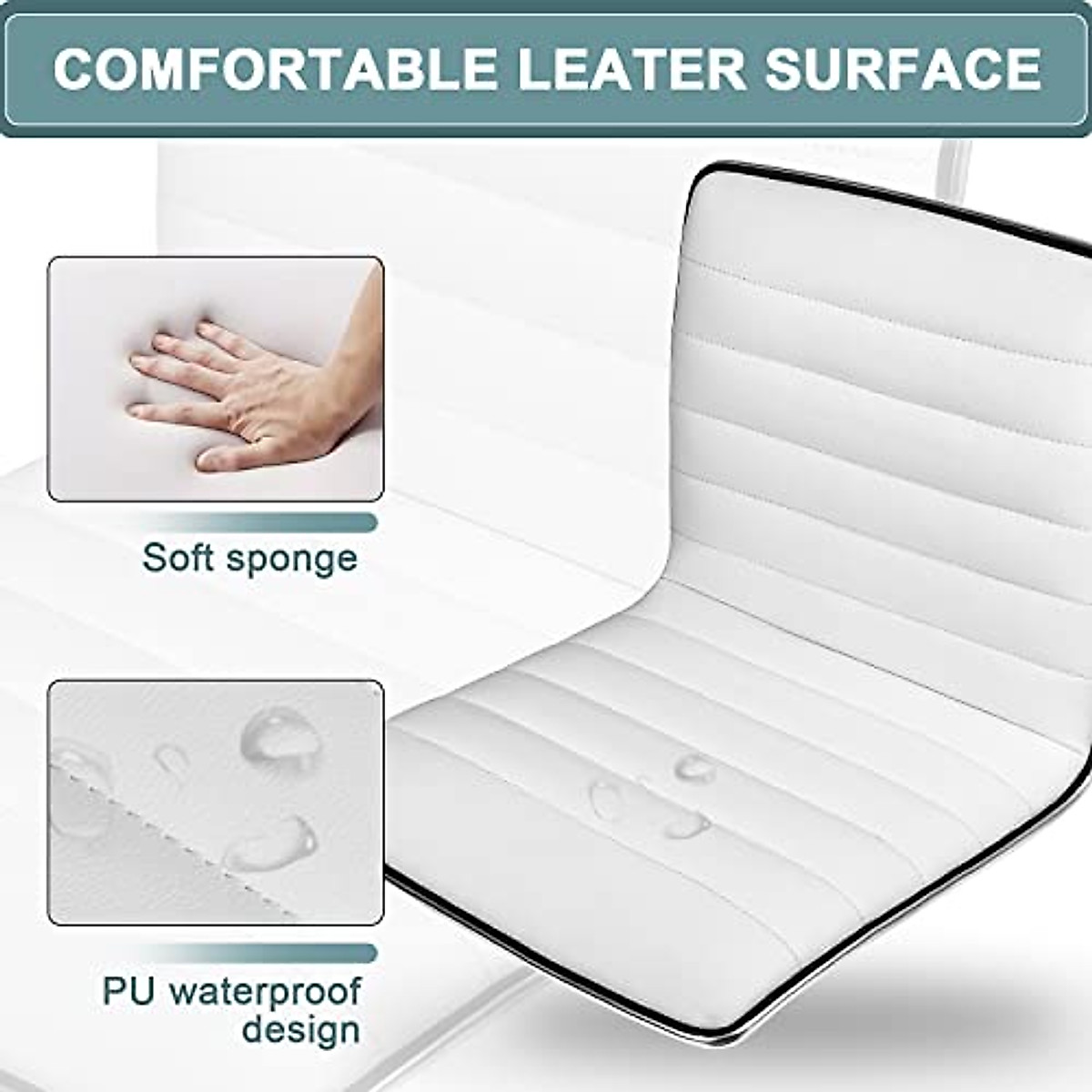 OFIKA Office Desk Chair, Adjustable Task Chair, Low Back Faux Leather Ribbed Swivel Chair, Armless Home Rolling Vanity Chair Retro with Wheels,