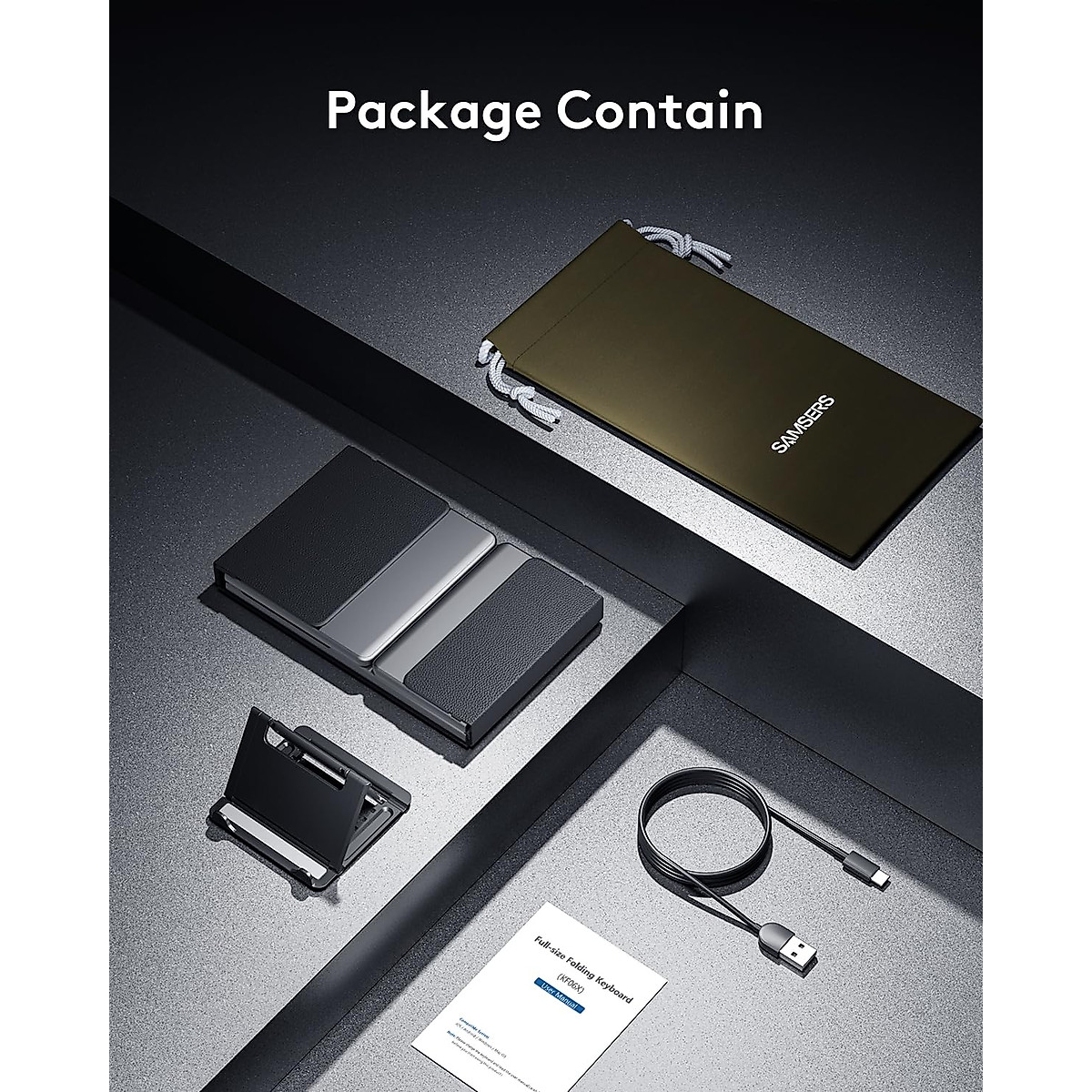 Samsers Foldable Bluetooth Keyboard with Numeric Keypad, Full-Size Wireless Folding Keyboard with Backlight, Portable Travel Keyboard for iOS Android Windows Mac OS, Support 3 Device(BT5.1 x 3), Gray