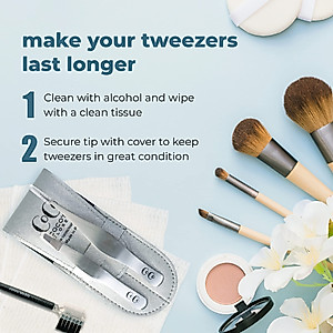 Cocos Tweezers - Surgical Grade Stainless Steel - Slant Tip for Expert Eyebrow Shaping and Facial Hair Removal - with Bonus Protective Pouch - Best Tweezer for Men and Women