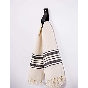 KEYAIIRA - Small Black Leather Wall Hook, minimalist leather strap hanger for bath towel holder leather wall hook strap towel hook bathroom decor brass towel ring nordic home