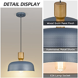 Darkaway Pendant Light Fixtures Ceiling Hanging with Hammered Metal Shade, Modern Pendant Light for Kitchen Island Lighting Hanging Lamp Adjustable Height, Medium