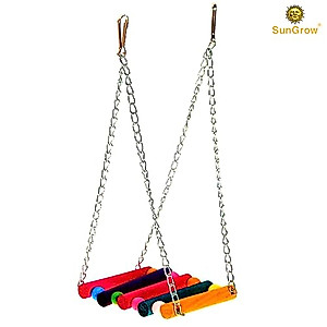 SunGrow Parrot Cage Hammock Swing, Colorful Wooden Swing with Metal Chain and Clasp, 1 Pack