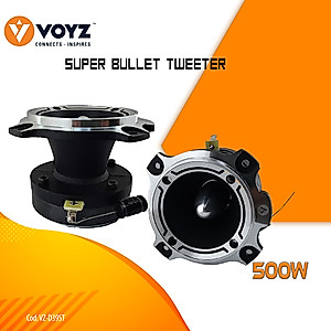 VOYZ 500W Super Tweeter 3.5” Super Horn 2.2KHz - 19KHz | 1” Diaphragm | 4Ω | Heavy Duty Bullet Design | Chrome Finish, Crossover Capacitor | 1 Pair | VZ-D39ST