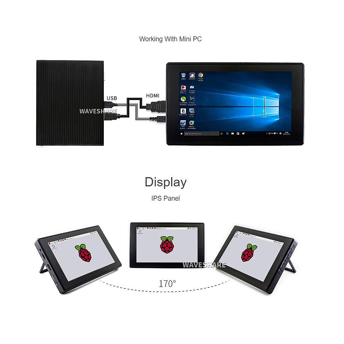waveshare 7inch HDMI LCD (H) (with case) 1024x600 for Raspberry Pi IPS Display Capacitive Touch Screen Monitor with Toughened Glass Cover Case for Raspberry Pi 4/3/2/1 B B+ A+/Jetson Nano/Windows 10