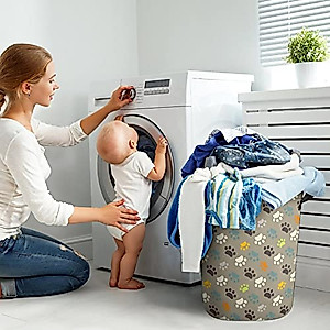 Paw Print Large Laundry Basket Hamper Bag Washing with Handles for College Dorm Portable