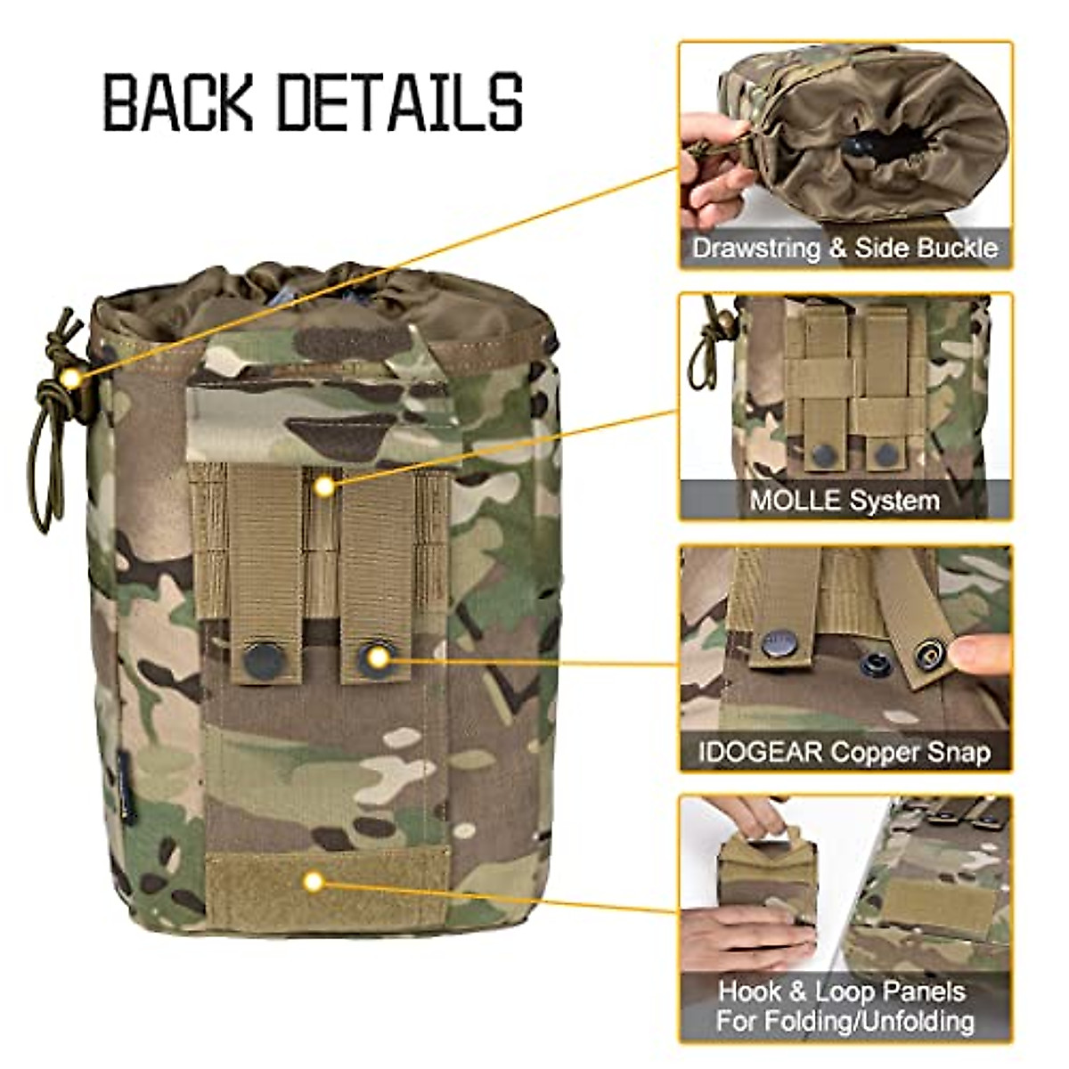 IDOGEAR Molle Dump Pouch Tactical Molle Pouches Foldable Drawstring Mag Pouches for Battle Belt Backpack Utility Folding Dump Pouch Waist Bag (camo)