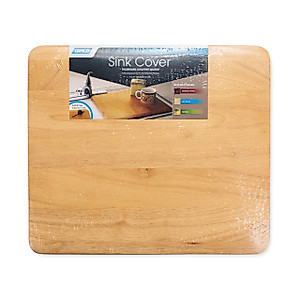 Camco RV Oak Accents Sink Cover, 13" x 15" | Adds Additional Counter and Cooking Space in Your Camper or RV Kitchen | Features an Oak Wood Finish with Adjustable Rubber Feet (43431)