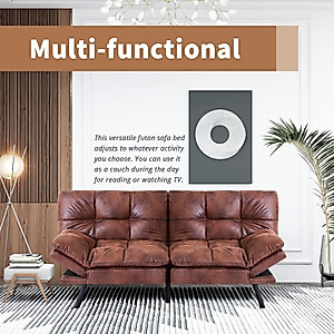 IULULU Brown Memory Foam Futon Couch Bed, Modern Folding Sleeper Sofa with Quick Adjustable Armrest and Backrest for Studio Apartment, Dorm, Living, Guest Room, Home Office