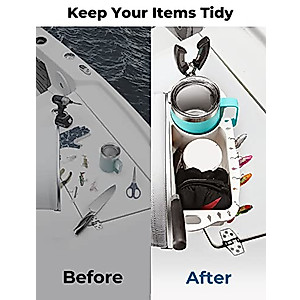 KEMIMOTO Boat Cup Holder, Boat Caddy Organizer Marine Cup Holder with Drainage Hole Universal Fishing Caddy Cabin Storage for Boat, White
