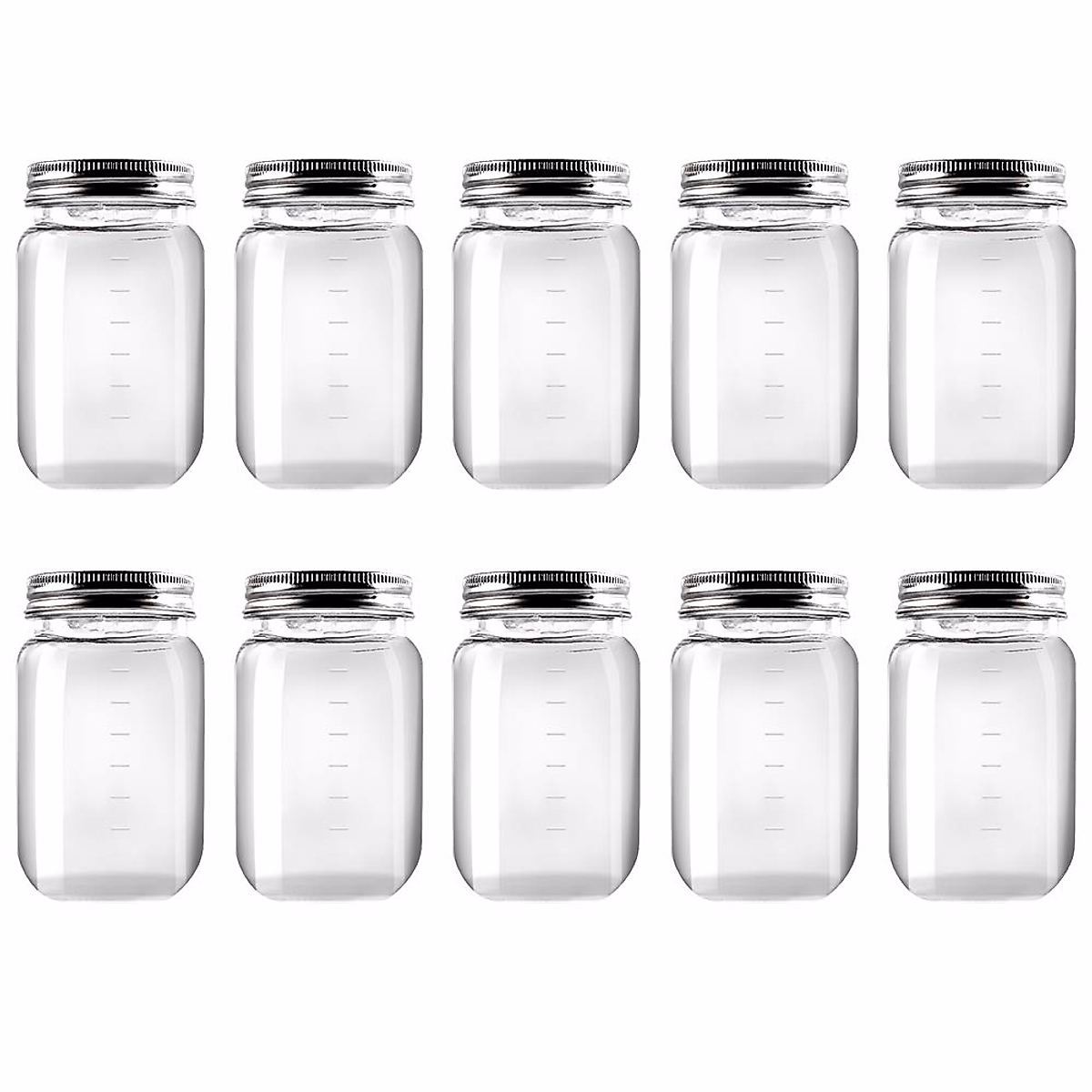 novelinks 16 Ounce Clear Plastic Jars Containers With Screw On Lids - Refillable Round Empty Plastic Slime Storage Containers for Kitchen & Household Storage - BPA Free (10 Pack)