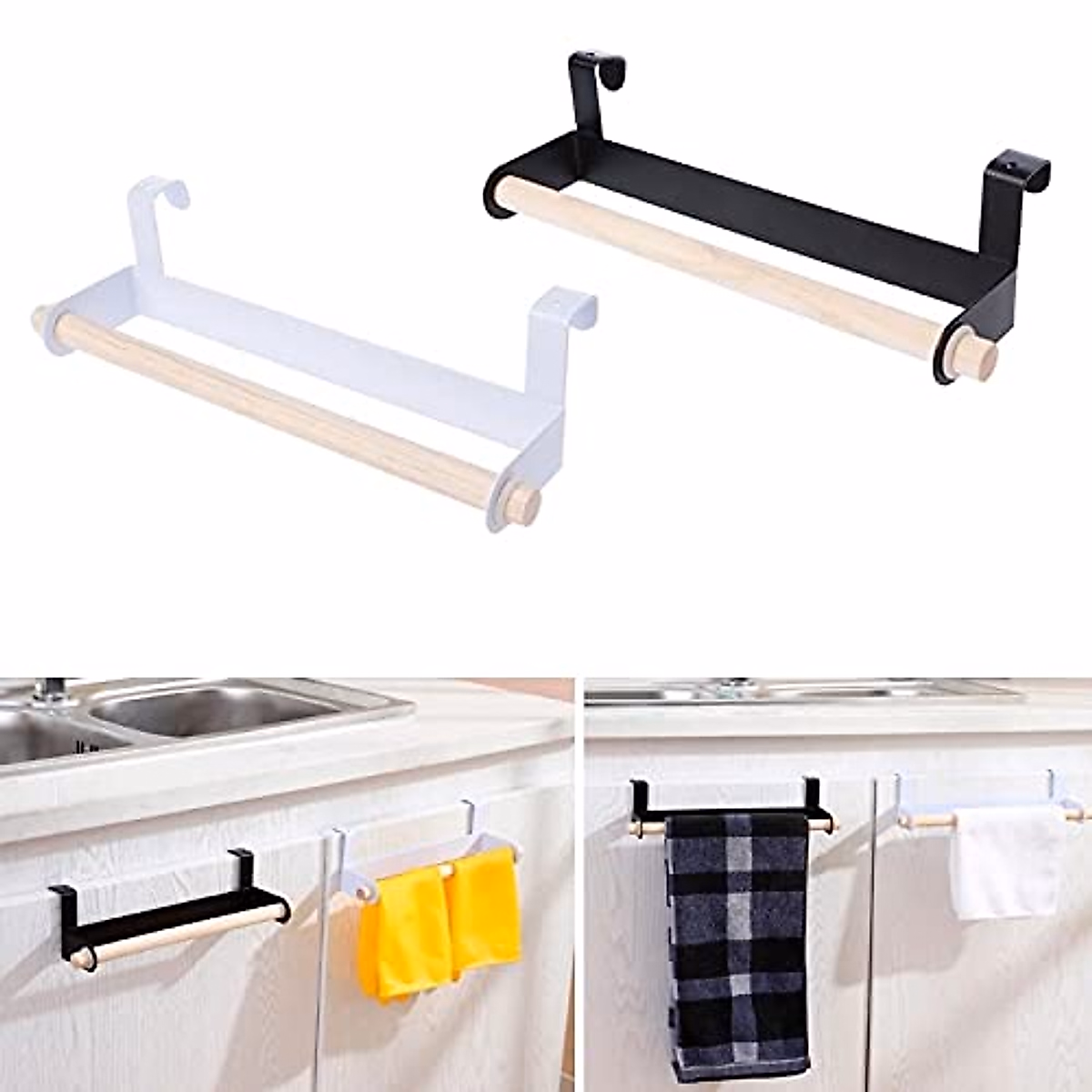 Kitchen Roll Paper Storage Rack Towel Holder Tissue Hanger Under Cabinet Door,Towel Racks for Bathroom,Over The Door Towel Rack