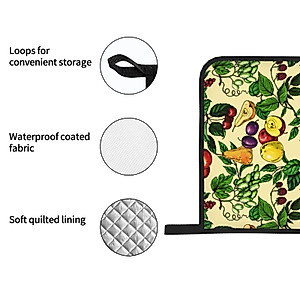 Nice Fruit Flower Oven Mitts and Pot Holders Heat Resistant 4 Pcs Sets Waterproof Non-Slip for BBQ Cooking Baking Grilling