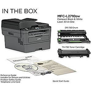 Brother MFC-L2710DW All-in-One Wireless Monochrome Laser Printer, Black - Print Copy Scan Fax - 32 ppm, 2400 x 600 dpi, 50-Sheet ADF, Auto Duplex Printing, Voice Activated, Ethernet (Renewed)