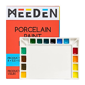 MEEDEN 18-Well Porcelain Artist Paint Palette, Mixing Art Ceramic Watercolor Paint Palette for Watercolor Gouache Acrylic Oil Painting, Rectangle 8 by 5-1/2-Inch