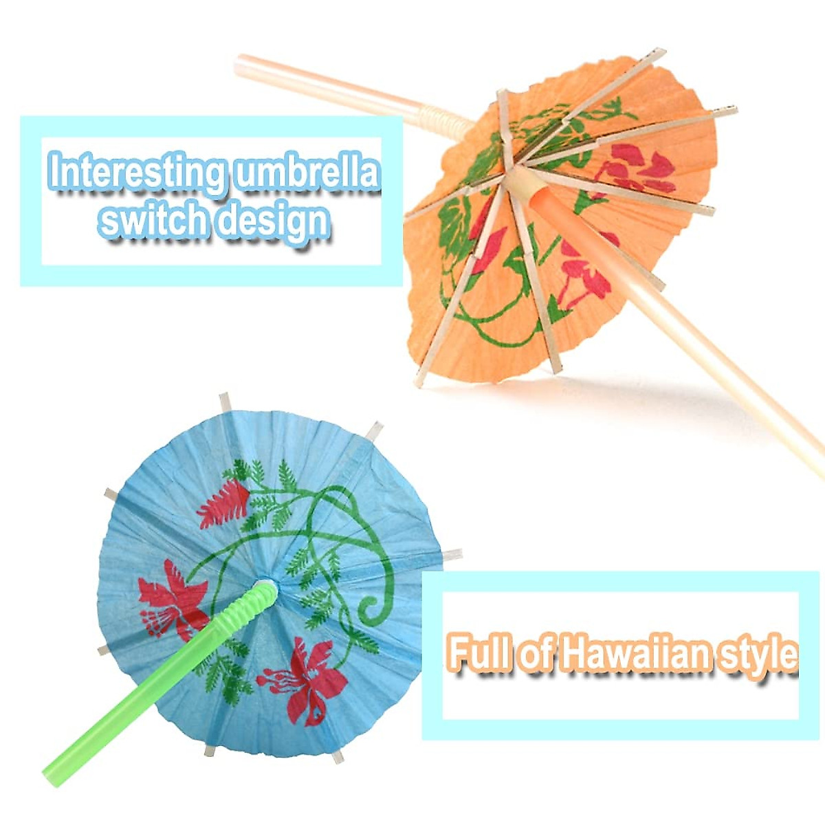 QUMENEY 100PCS Umbrella Drinking Straws, Plastic Party Drink Straws, Tropical Hawaiian Flexible Bendy Cocktail Straws Beach Luau Bar Birthday Decorations Supplies for Drinkware