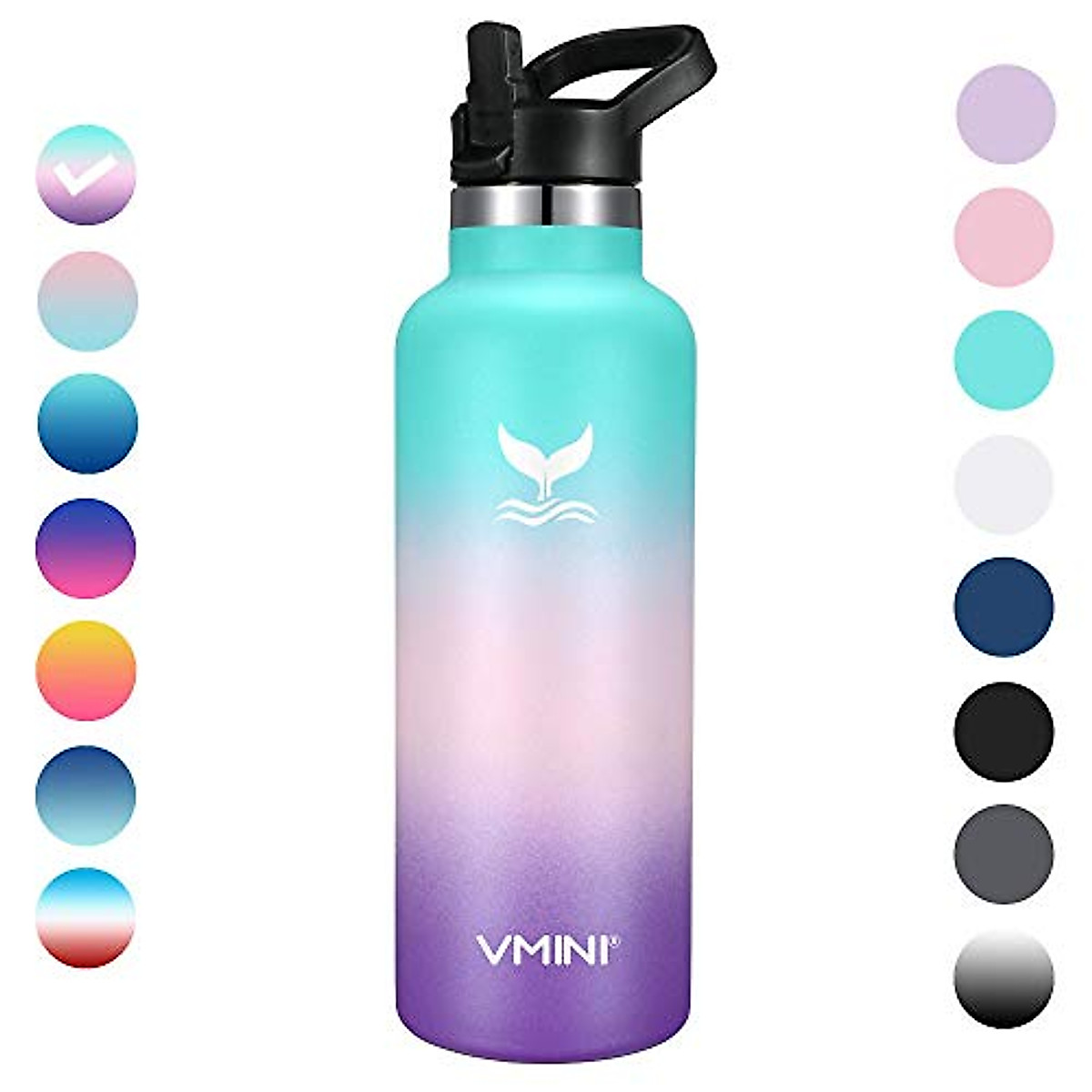 Vmini Water Bottle with Straw, 32 oz and 22 oz Vacuum Insulated 18/8 Stainless Steel, Wide Mouth and Standard Mouth Straw Lid with Wide Rotating/Fixed