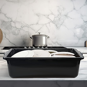 Cinkyou 32 L Large Commercial Bus Box, 4-Pack Plastic Utility Bus Tub, Black