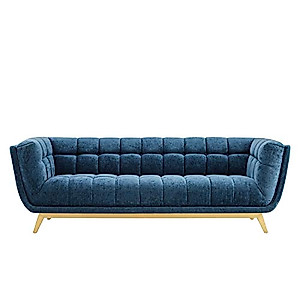 Modway Bestow Tufted Crushed Performance Velvet Sofa in Navy