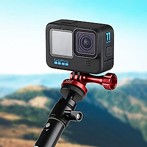 HSU Aluminum Alloy Metal GoPro Tripod/Monopod Mount with Aluminum Thumbscrew for GoPro Hero 11, 10, 9, 8, 7, 6, 5, 4, 3+, 3, 2, 1 HD, AKASO Campark and Other Action Cameras (Red)