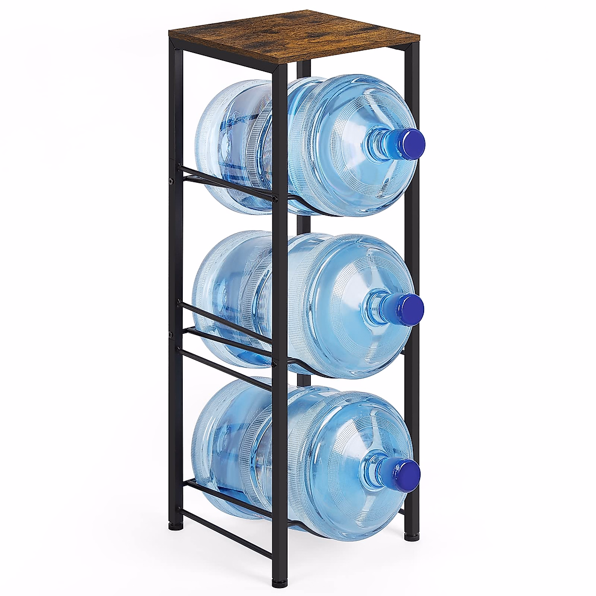 Water Bottle Holder 5 Gallon Water Cooler Jug Rack 3-Tiers Water Bottle Organizer with Storage Shelves for Kitchen Living Room Office, Rustic Brown
