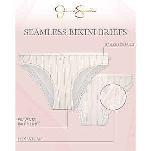 Jessica Simpson Women's Underwear - 10 Pack Seamless Bikini Briefs (S-XL), Size Medium, Floral Print/Gardenia/Stripes/Rose Smoke/Black