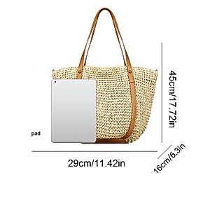 Gets Handmade Beach Bag for Women Straw Bag Handwoven Natural Summer Shoulder Bag (Beige)