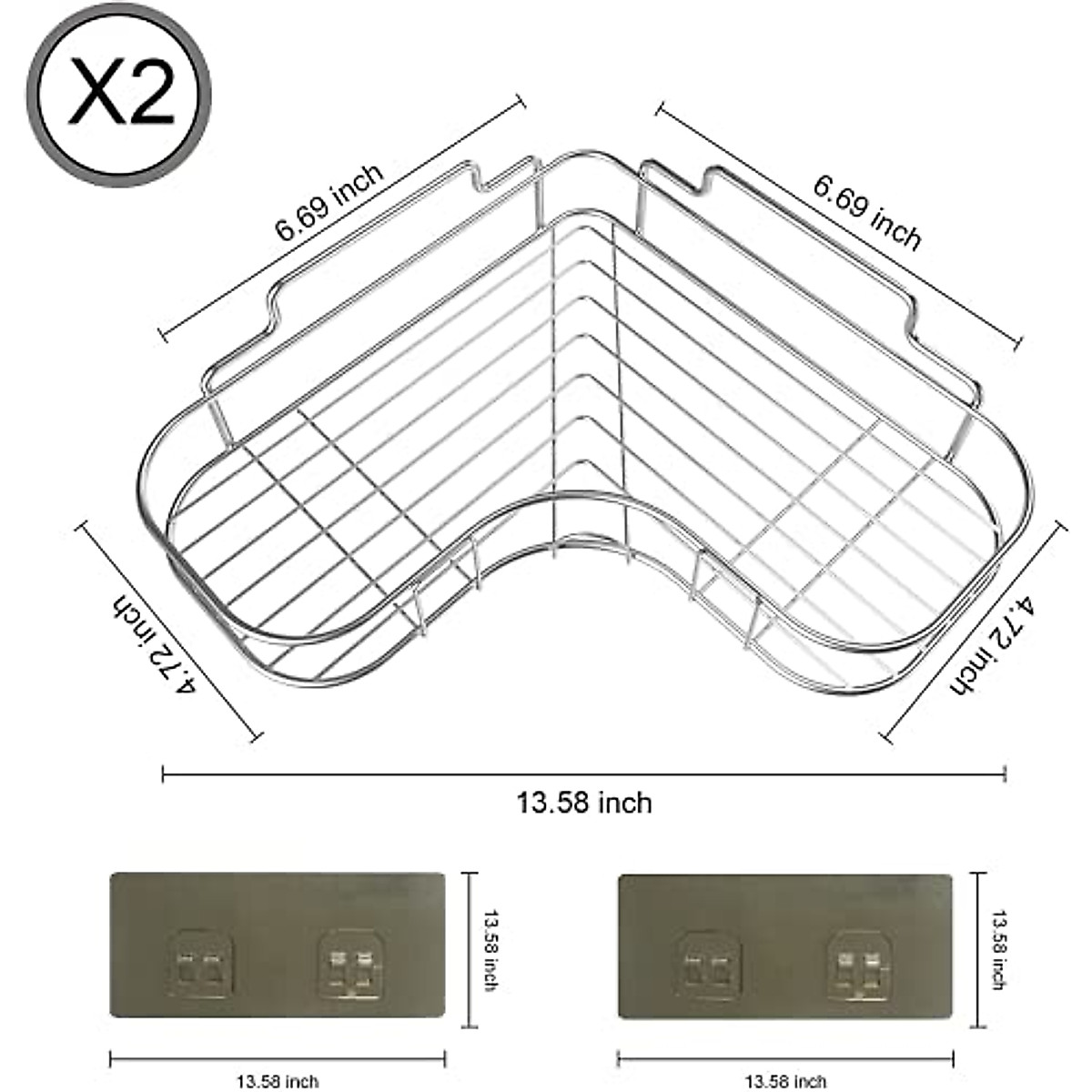 2 Pack Bathroom Hanging Shelf ,No Drilling Shower Caddy Basket Corner Shelf Stand Storage Organizer for Bathroom Kitchen Toilet,Shower Corner Caddy with 4 Traceless Adhesive Hooks