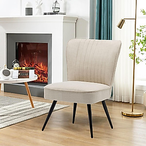 Alunaune Accent Chair Set of 2 Upholstered Living Room Chairs Modern Bedroom Furniture Sets Armless Slipper Club Chair Guest Reception Couch Comfy Wingback Single Sofa-Ivory