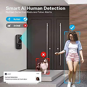 EKEN Video Doorbell Camera Wireless with Chime Ringer, Smart AI Human Detection, 2.4G WiFi, 2-Way Audio, HD Live Image, Night Vision, Cloud Storage, Battery Powered, Indoor/Outdoor Surveillance