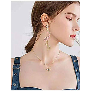 Pink Enamel Oil Flamingo Bird Dangle Earrings for Women Hypoallergenic Jewelry Cute Animal Flamingo Crystal Earrings (Pink)