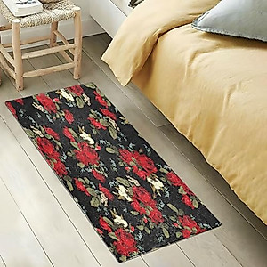 YETTASBIN Red Rose Area Rug, Anti Fatigue Large Floor Mat, Soft Absorbent Washable Plush Carpet with Non-Slip Rubber Back for Entryway, Bedroom, Sink, Kitchen, Bathroom, 39 x 20 Inch