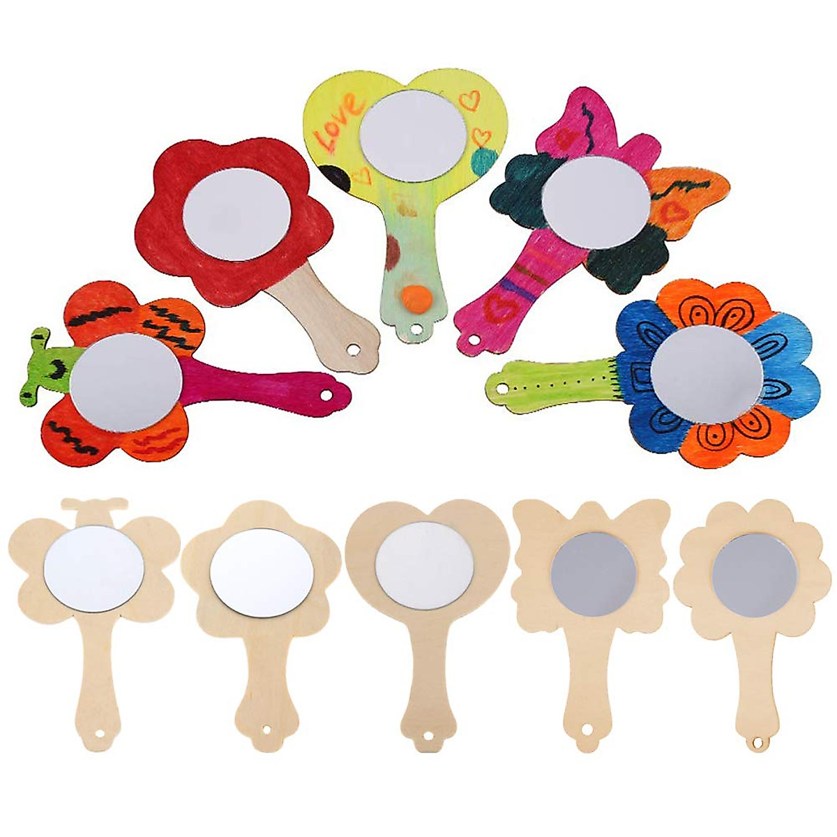 Vankcp 27pcs Creative DIY Wooden Mirror Mini Wooden Craft Painting Princess Unfinished Mirror for DIY Handmade Craft Party Decorations