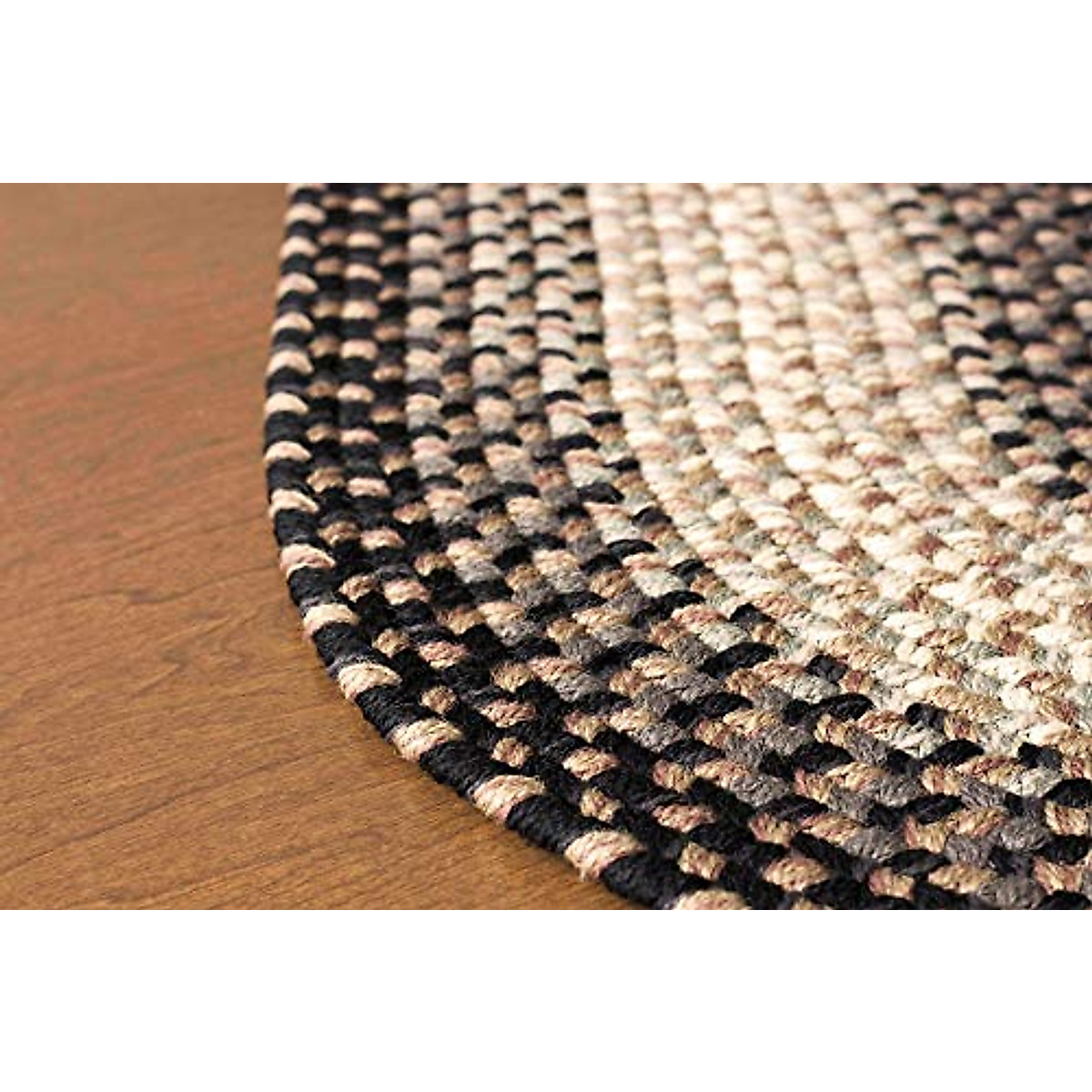 Super Area Rugs Round 4X4 Black/Gray/Gold Braided Rug Hartford Primitive Decor Rug - Indoor Outdoor - 4' X 4' Circular Braided Rug Dining Room Rug