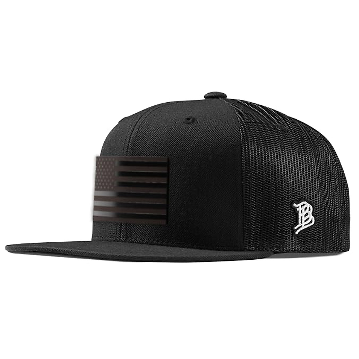 Branded Bills Old Glory Midnight Leather Black Flat Trucker, Snapback Closure, Lightweight, Comfortable Baseball Cap