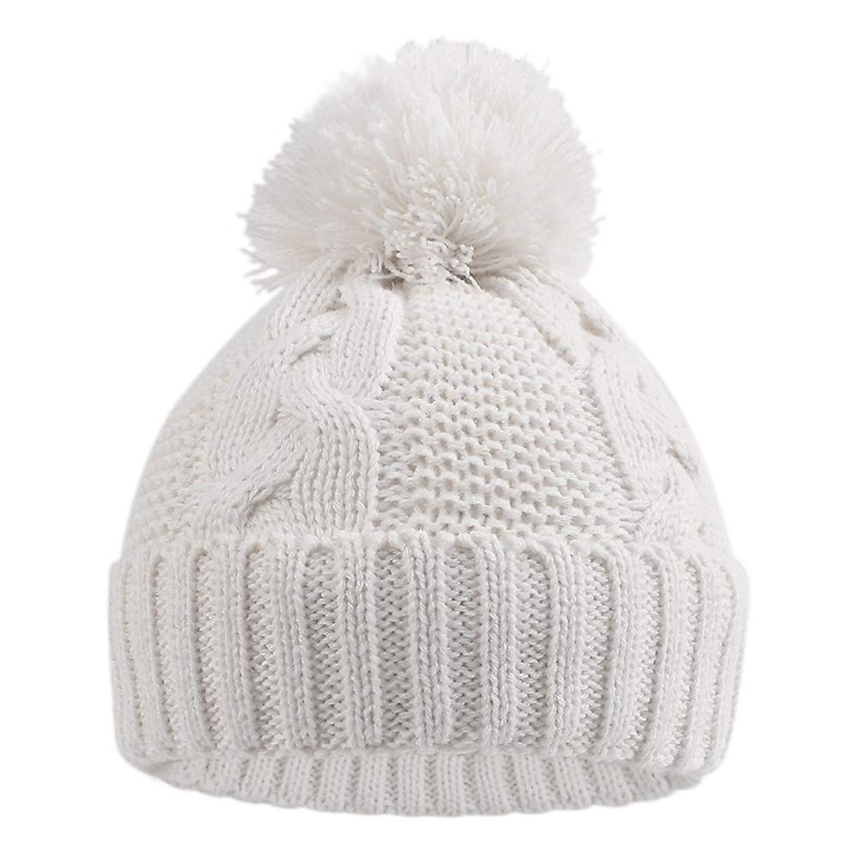 JANGANNSA Winter Knit Baby Hat Twist Warm Beanie for Boys Girls Infant Toddler Baby Beanie with Pompom (0-6 Months,Ivory White)
