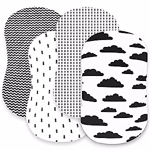 Bassinet Bed Sheets – Premium Bassinet Fitted Sheet for Halo, Mika Micky, Maxi COSI & Others - 4 Pack 100% Jersey Knit - Bassinet Bedding for Standard Size Oval or Halo Bassinet Pads for Boys & Girls