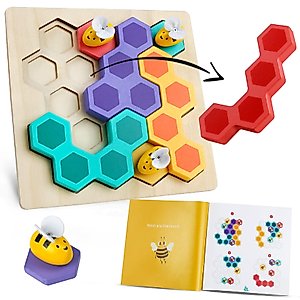Brain Teasers Logic Game Learning Toys Matching Puzzle for 3 Year Olds Wooden Beehive Puzzle Board Games Montessori Preschool Educationl Toy for Kid Childs