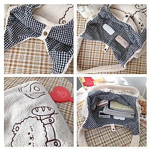 ZLM BAG US Plush Shoulder Handbag Cute Bear fluffy Tote Handbag Large faux Lamb Wool Shopping Bag