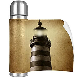 Lighthouse on Old Paper Vacuum Insulated Water Bottle Stainless Steel Thermos Flask Travel Mug Coffee Cup Double Walled 17 OZ
