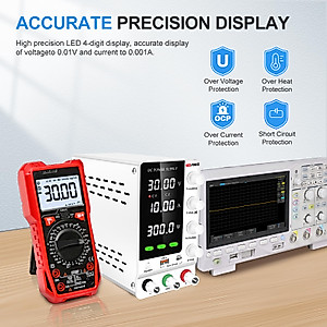 NICE-POWER DC Power Supply Variable 30V 10A, Adjustable Regulated DC Bench Power Supply with Encoder, Output Switch and OCP/OVP, Benchtop Lab Power Supplies with USB-A and Type-C Quick Charge (White)