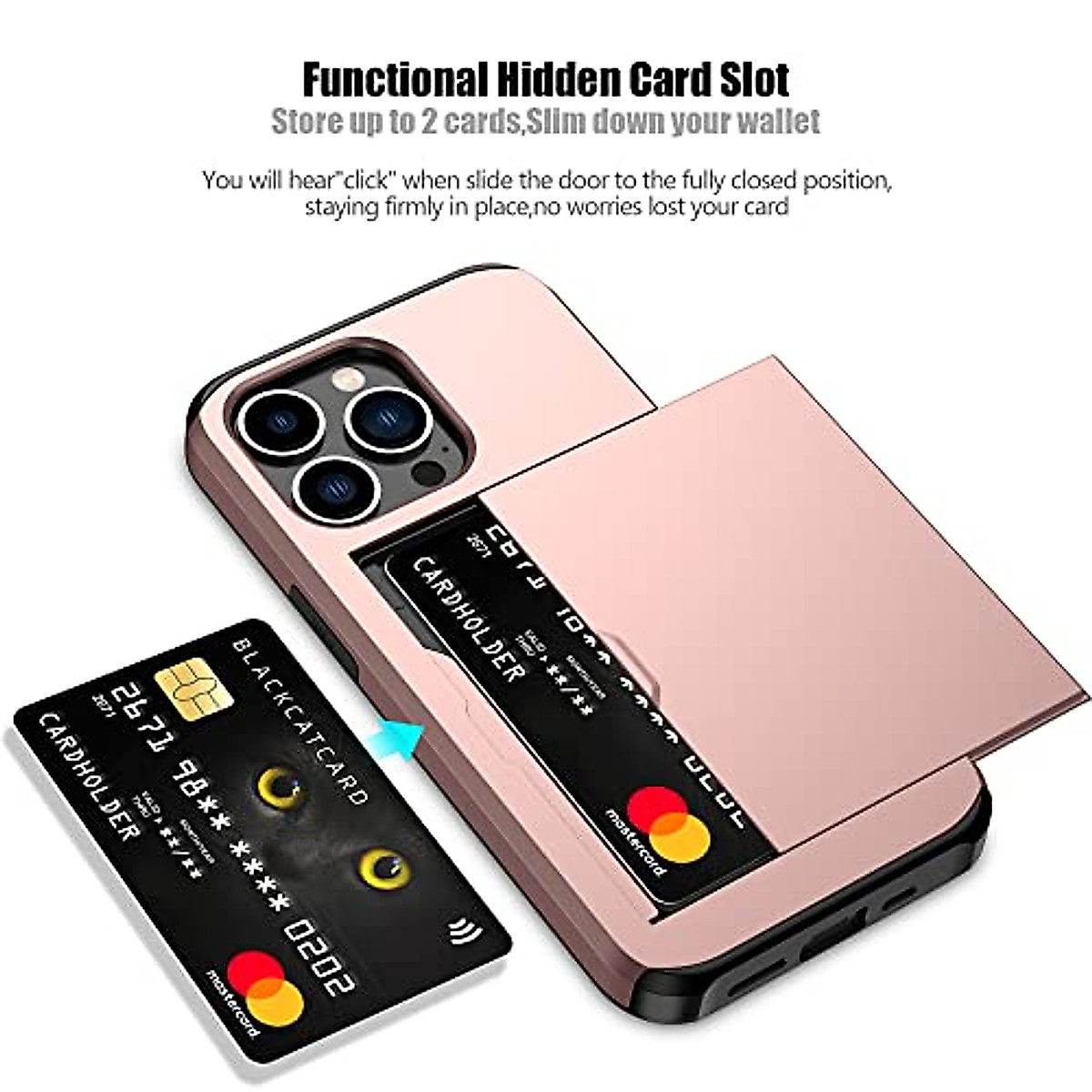 Nvollnoe for iPhone 13 Pro Case with Card Holder Heavy Duty Protective Dual Layer Shockproof Hidden Card Slot Slim Wallet Case for iPhone 13 Pro for Men&Women(Rose Gold)