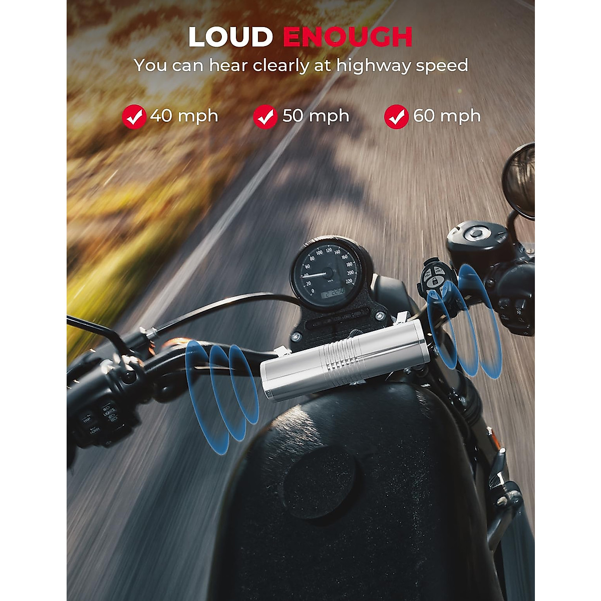 KEMIMOTO Motorcycle Speaker, ATV Motorcycle Stereo Speaker, Waterproof Motorcycle Radio Sound Bar 0.7-1 in, 60 Watts Max Built-in Amplifier, AUX in, USB, Bluetooth-Compatible, FM Radio, Silver